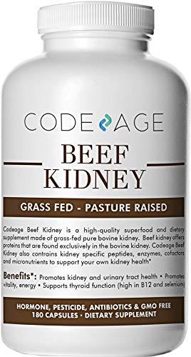 Codeage Grass Fed Beef Kidney, 180 Count (High in Selenium, B12, DAO ...
